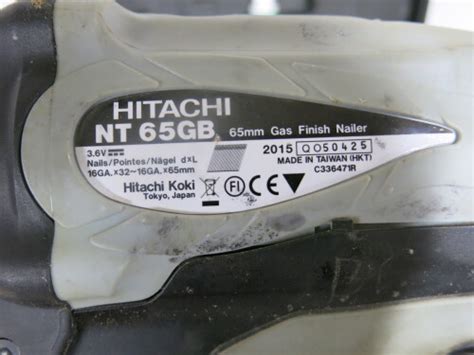 Hitachi Koki Cordless 65mm Gas Finish Nailer Model Nt65gb Comes With
