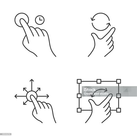 Touchscreen Gestures Linear Icons Set Stock Illustration Download Image Now Drawing Art