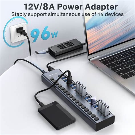 Acasis Multi Usb 3 0 Hub 16 Ports High Speed With On Off Switch Adapter Splitter Ac Hs716