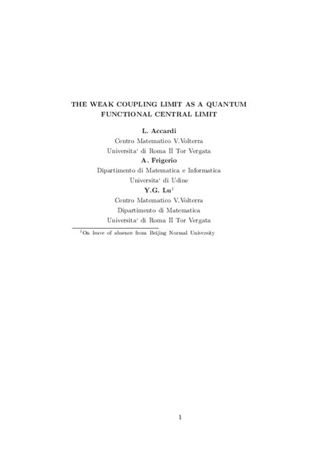 Pdf The Weak Coupling Limit As A Quantum Functional Central Limit