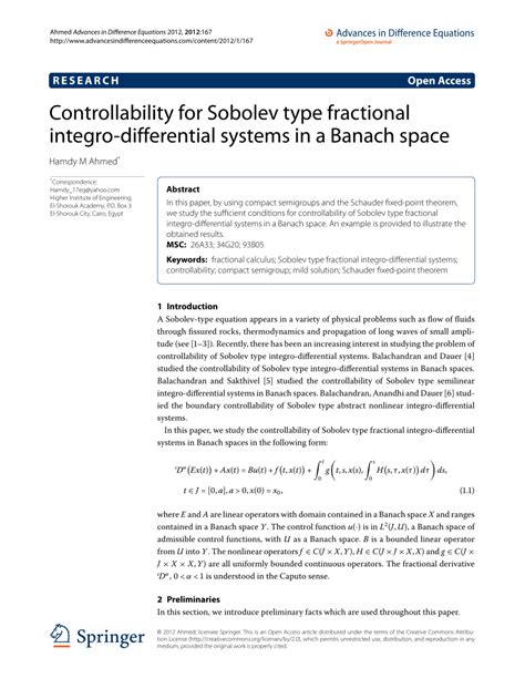 Pdf Controllability For Sobolev Type Fractional Integro Differential Systems In A Banach Space