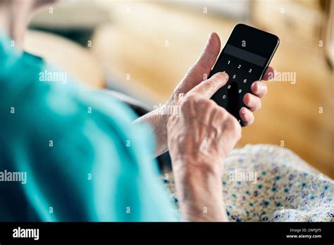 Old Senior Woman And Phone Password Number Code Against Online Scam