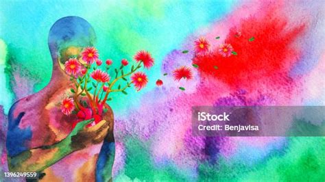 인간의 붉은 심장 치유 꽃 흐름 우주 사랑 영적 마음 정신 건강 차크라 파워 추상 영혼 예술 수채화 그림 일러스트 디자인 그리기 안위에 대한 스톡 벡터 아트 및 기타 이미지