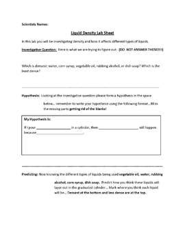 Liquid Density Lab By Sara Ellenz TPT