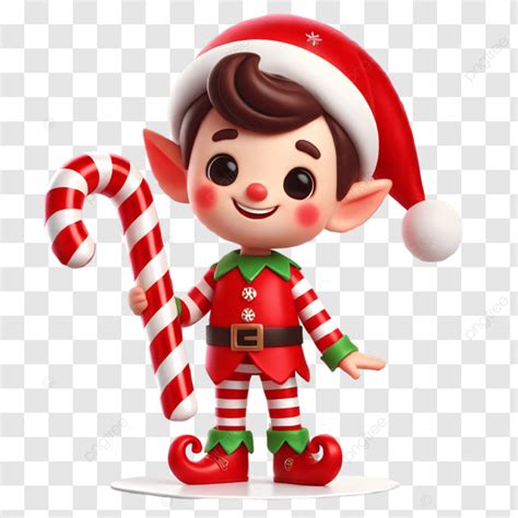 3차원 만화 크리스마스 요정 에서 A 빨강과 백색 줄무늬 옷 보유 사탕 지팡이 3d 만화 크리스마스 엘프 크리스마스 빨간색과 흰색 줄무늬 옷을 입고 사탕 지팡이를 들고