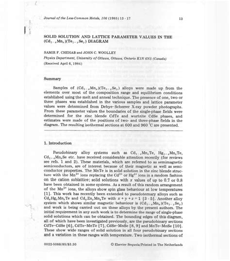 Pdf Solid Solution And Lattice Parameter Values In The Cd1−xmnxte1−