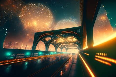 Premium Ai Image A Bridge With A Firework In The Sky