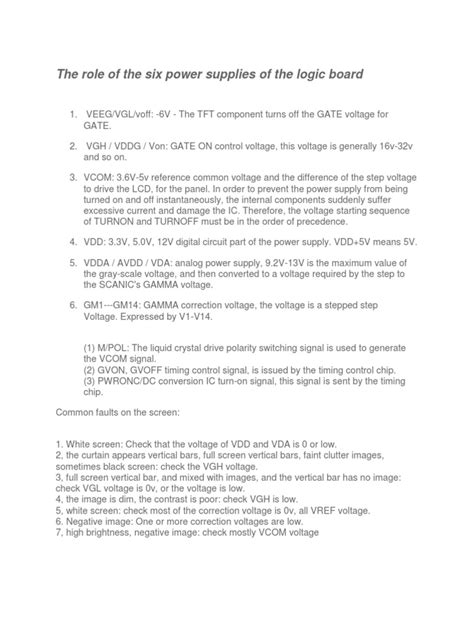 The Six Power Supplies Of The Logic Board And Their Roles In Driving Lcd Display Components Pdf