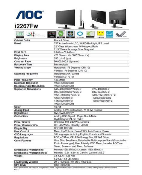 AOC I2267fw 22 Inch IPS Frameless LED Monitor Black Silver Amazon Ca Electronics