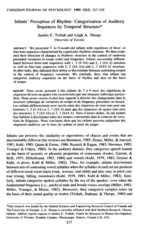 Pdf Infants Perception Of Rhythm Categorization Of Auditory