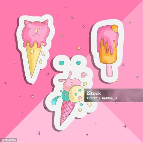 귀여운 재미 있는 여자 십 색된 아이콘 스티커 패션 귀여운 십 대와 공주 아이콘 마법의 재미 귀여운 여자 개체아이스크림 손 핑크 그라데이션에 청소년 아이콘 패치 컬렉션을