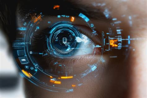 Eye Interacting With Futuristic Hud Display Biometric Data And