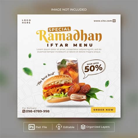 라마단 Iftar 메뉴를 위한 포스터 메뉴 디자인 인스타그램 소셜 미디어 템플릿 프리미엄 Psd 파일