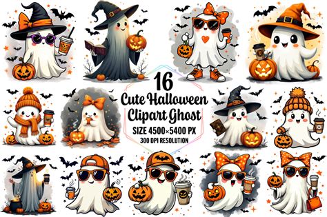 Cute Halloween Ghost Clipart Png Bundle Graphic By Shipna2005