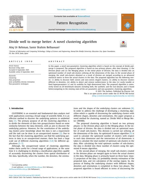 Pdf Divide Well To Merge Better A Novel Clustering Algorithm