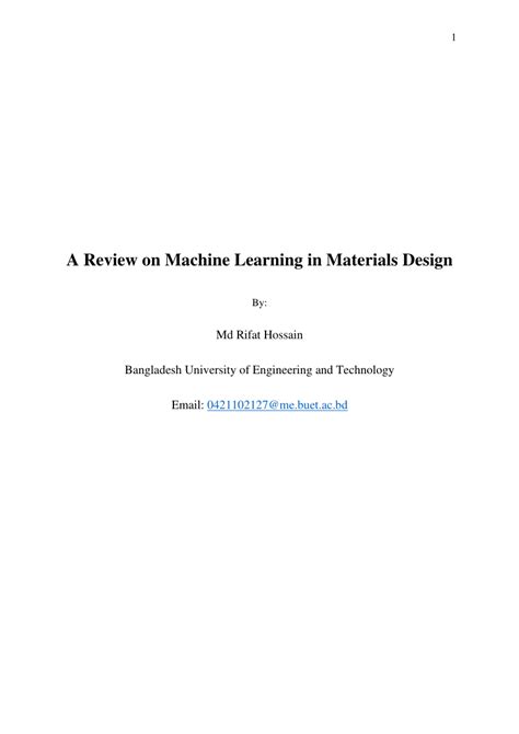 pdf a review on machine learning in materials design