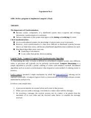 Exp Lamport Clock Clock Synchronization Writeup Code Docx Experiment No AIM Write A