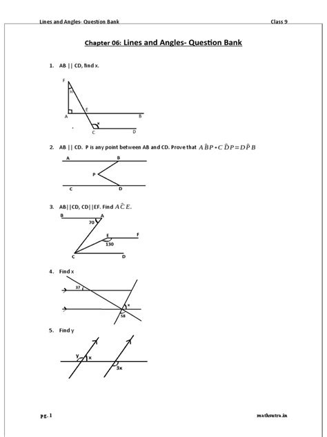 Class Ix 06 Lines And Angles Question Bank Pdf Angle