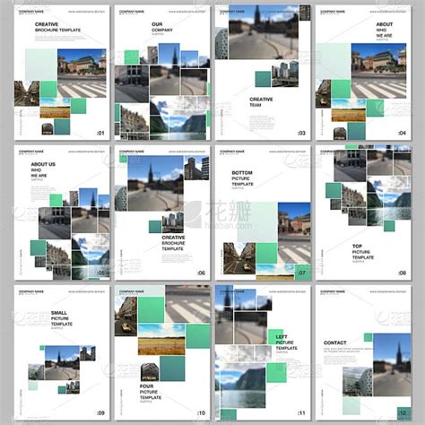 A4宣传册版面设计，封面设计为宣传单模板，a4格式宣传册设计，报告，杂志，书籍设计。几何绿色抽象背景素材 花瓣网