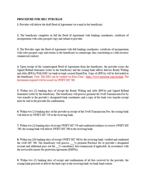 Procedure For Sblc Purchase Pdf