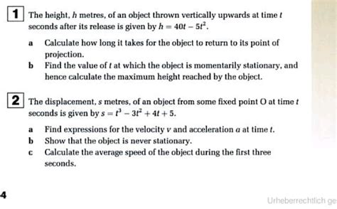 Solved 1 The Height H Metres Of An Object Thrown