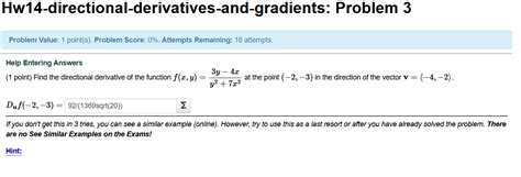 Solved Hw14 Directional Derivatives And Gradients Problem 3