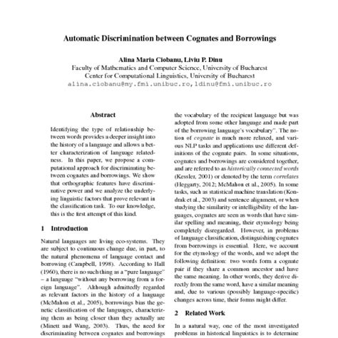 automatic discrimination between cognates and borrowings acl anthology