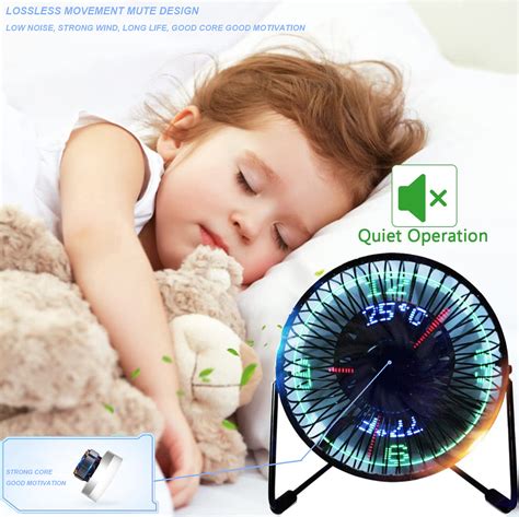 LED Desk Fan Programmable USB LED Fan Mini Quiet Fan With Clock