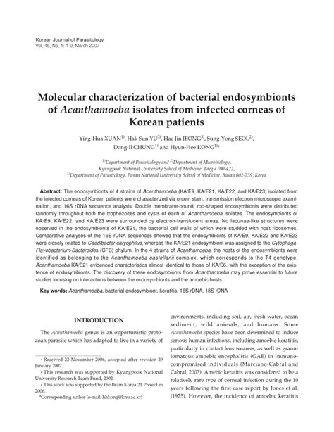 Pdf Molecular Characterization Of Bacterial Endosymbionts Of Acanthamoeba Isolates From