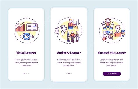 Conceptual Onboarding Mobile App Page Screen For Learning Styles Vector Kit Presentation