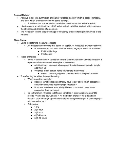 Week 4 Constructing An Index And Recoding Variables General Notes