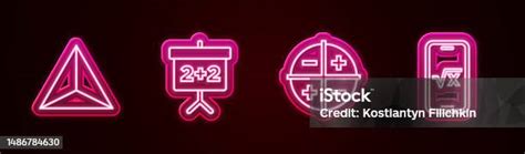 기하학적 도형 사면체 칠판 Xyz 좌표계 및 X 글리프의 제곱근을 설정합니다 빛나는 네온 아이콘입니다 벡터 0명에 대한 스톡 벡터 아트 및 기타 이미지 Istock