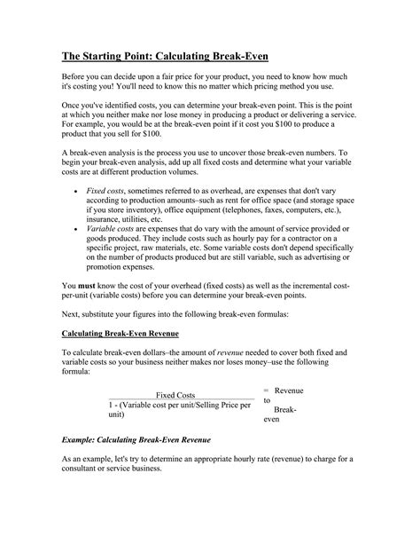 Break Even Analysis Template Spark Premium Template Template Spark