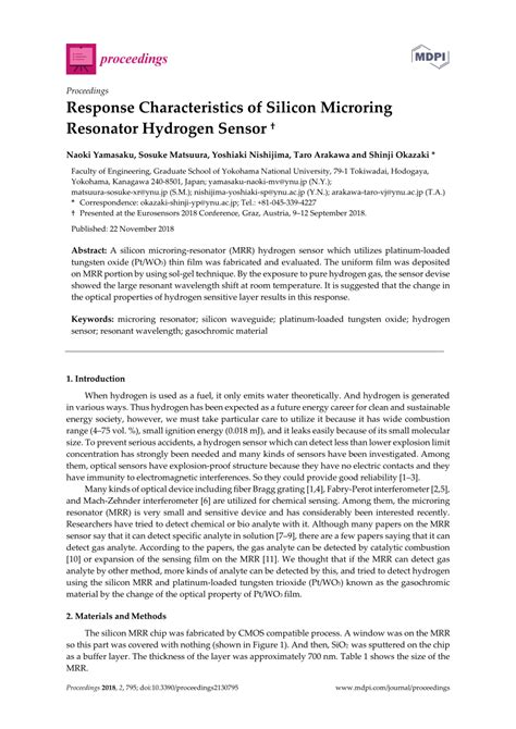 Pdf Response Characteristics Of Silicon Microring Resonator Hydrogen Sensor