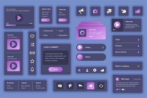 User Interface Elements Set For Tube Mobile App Or Web Kit Template