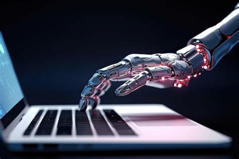 Premium Ai Image Robotic Hand Pressing A Keyboard On A Laptop 3d Rendering