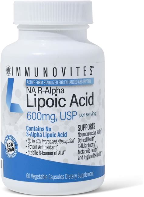 High Potency Stabilized R Alpha Lipoic Acid 600mg 40x Enhanced