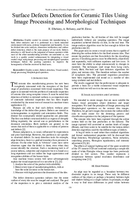 Pdf Surface Defects Detection For Ceramic Tiles Usingimage Processing And Morphological