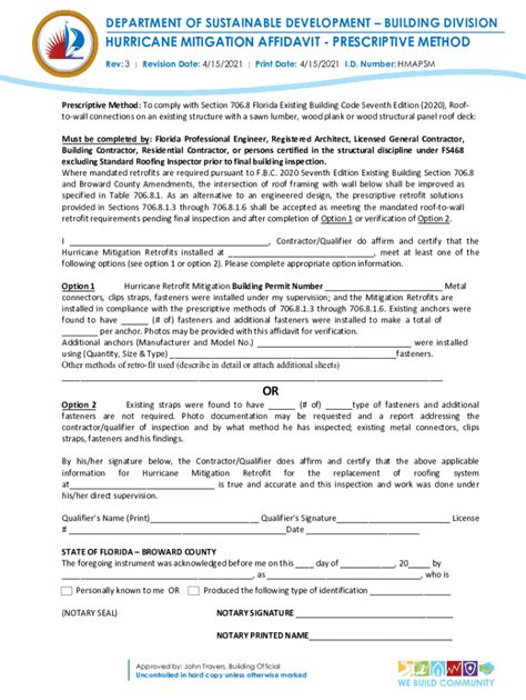Fillable Online Hurricane Mitigation Affidavit Prescriptive Method Fax Email Print Pdffiller