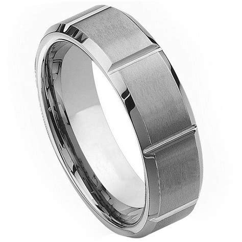 7mm Tungsten Carbide Multiple Vertical Grooves Brushed Center Shiny