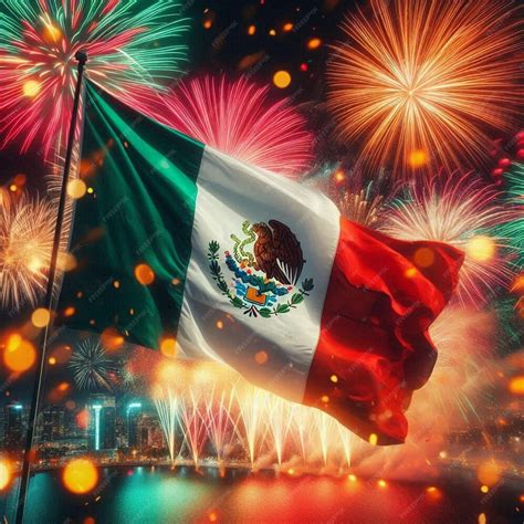Fireworks And Flag Of Mexico Premium Ai Generated Image