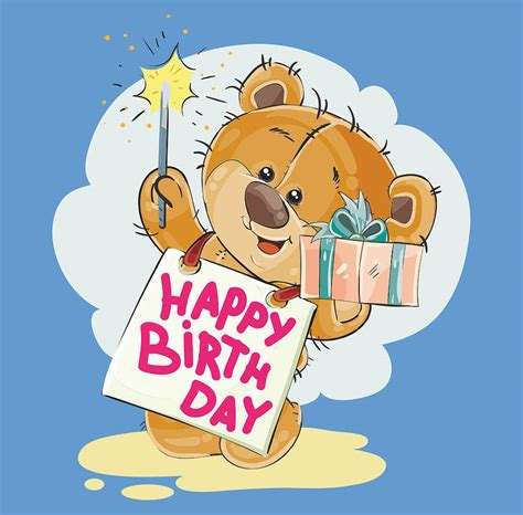 Happy Birthday Teddy Bear Drawing By Bernadette Bigot Fine Art America