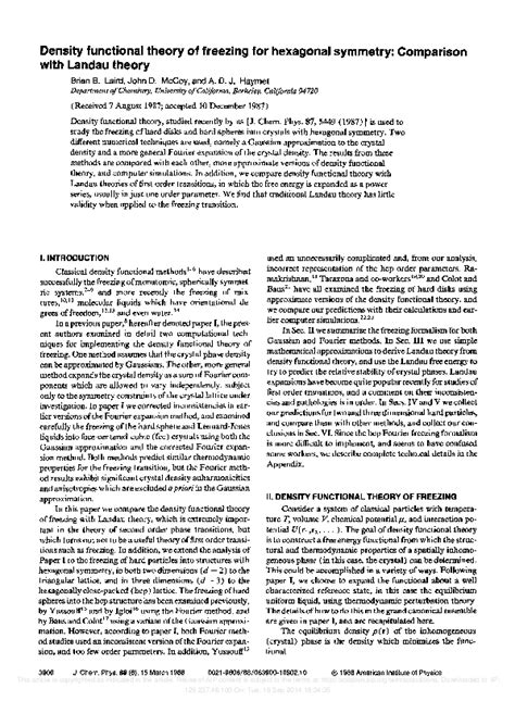 Pdf Density Functional Theory Of Freezing For Hexagonal Symmetry Comparison With Landau Theory