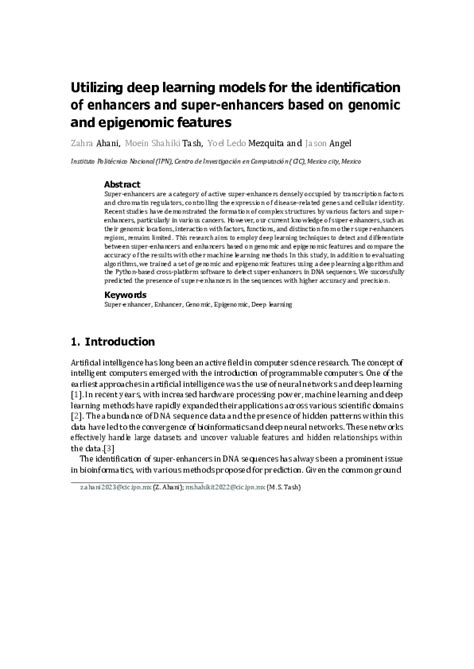 Pdf Utilizing Deep Learning Models For The Identification Of Enhancers And Super Enhancers
