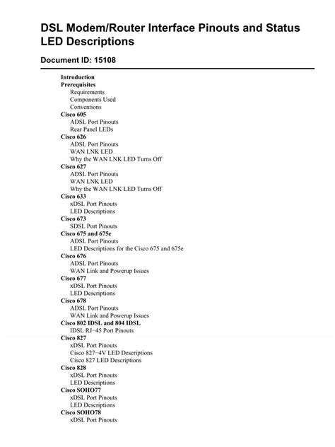 Cisco Dsl Modemrouter Interface Pinouts And Status Led