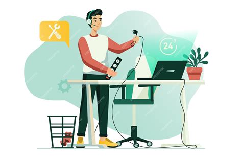 Premium Vector Tech Support Concept With People Scene In The Flat Cartoon Design A Technical
