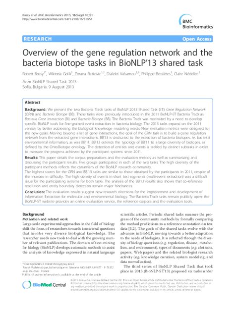 Pdf An Overview Of The Gene Regulation Network And The Bacteria