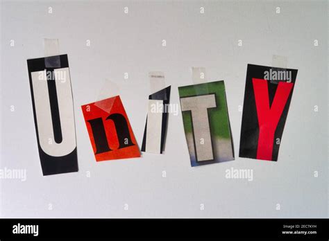The Word Unity On A Bulletin Board Using Cut Out Paper Letters In The Ransom Note Effect