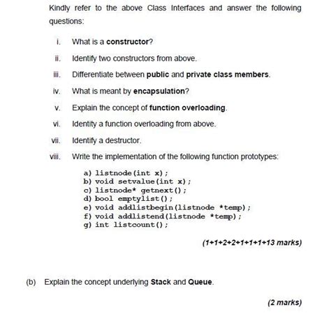 Solved Ii The Class Interface Of A Linked List Node And A Chegg Com