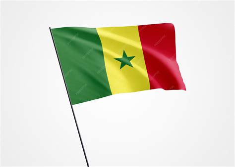 Bandeira Do Senegal Voando Alto No Fundo Branco Isolado 04 De Abril